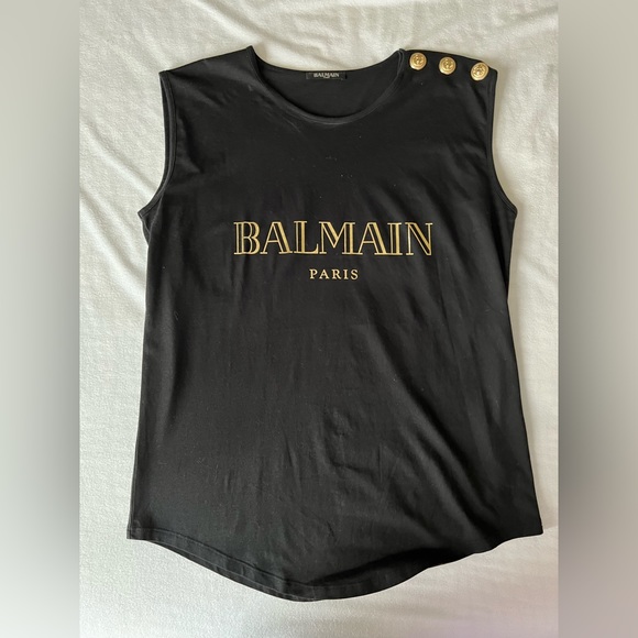Balmain | Tops | Balmain Black Logo Tank With Gold Buttons 4 | Poshmark